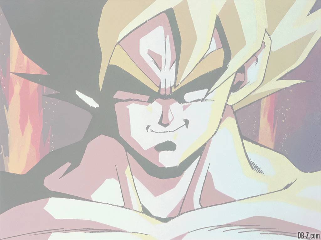 Goku Super Saiyan sourit sur Namek en flamme - Dragon Ball GIF