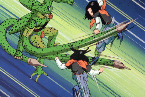 Cell encaisse le Shin Kikoho de Tenshinhan - Dragon Ball GIF