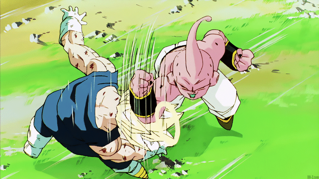 Kid Buu attaque Vegeta Super Saiyan - Dragon Ball GIF